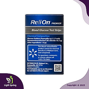 Relion Premier Blood Glucose Test Strips 50ct (2 Pack) Bundle with Exclusive Living Well with Diabetes: Your Health, Your Priority - Better Light&Spring Guide (3 Items)