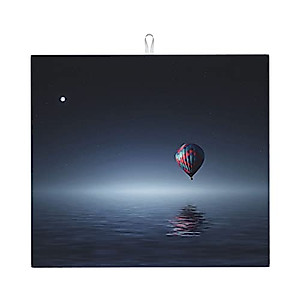 hot air balloon at night Printed Drying Mat For Kitchen Ultra Absorbent Microfiber Dishes Drainer Mats Non-Slip Silicone Quick Dry Pad - 18 X 16inch