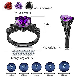 Gothic Skull Black Rose Flower Rings Women Purple Red Love Heart Zircon Crystal Valentine's Day Anniversary Engagement Mother's Day Gift Party Biker Jewelry (Purple, 7)