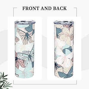 AFHYZY 20 oz Tumbler Reusable Coffee Travel Mug with Lids and Straws, Insulated Coffee Cups Leak Proof 20oz Stainless Steel Water Bottles Skinny for Women, Men, Work, Sports - Butterfly