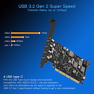 Sinefine 5 Ports USB 3.0 PCI Express (PCIe) Expansion Card (3 USB Type-A and 2 USB Type-C Ports)