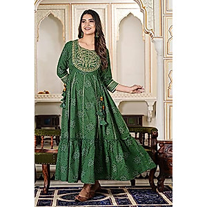 Cotton Anarkali Indian Kurti For Women Pakistani Wedding/Party Wear Designer Style Anarkali Suit for Womens (GREEN-XL)