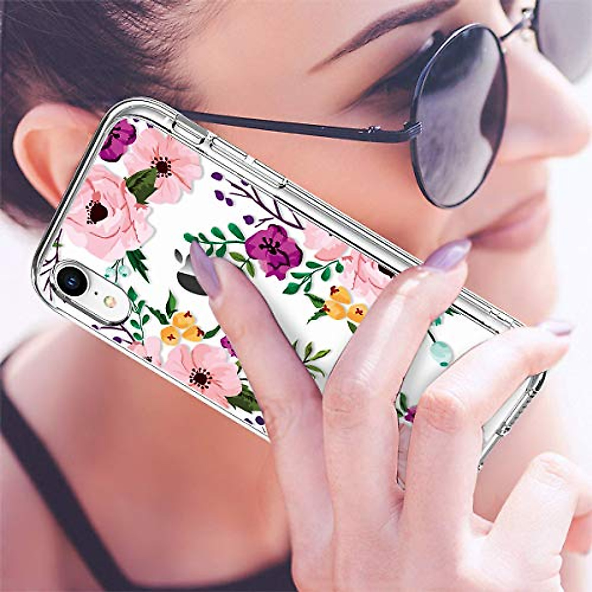 GiiKa iPhone XR Case with Screen Protector, Clear Heavy Duty Protective Case Floral Girls Women Shockproof Hard PC Back Case with Slim TPU Bumper Cover Phone Case for iPhone XR, Small Flowers