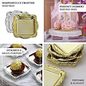 Efavormart 12 Pack | Gold Square Baroque Mini Party Favor Candy Tray Treat Gift Display Serving Plate - 3"x3"