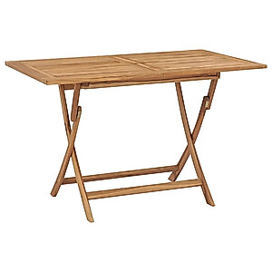 CUSON Garden Table Outdoor with Umbrella Hole | Folding Wooden Patio Dining Table | Foldable Rectangular Table for Backyard, Garden, Poolside, Balcony | Brown Solid Teak Wood 47.2"x 27.6" x 29.5"