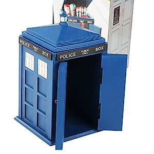 CEDAR ALPHA Wooden Tardis Cookie Jar, Desk Shed, Wood Desk Shed Pen Pencil Holder, Container