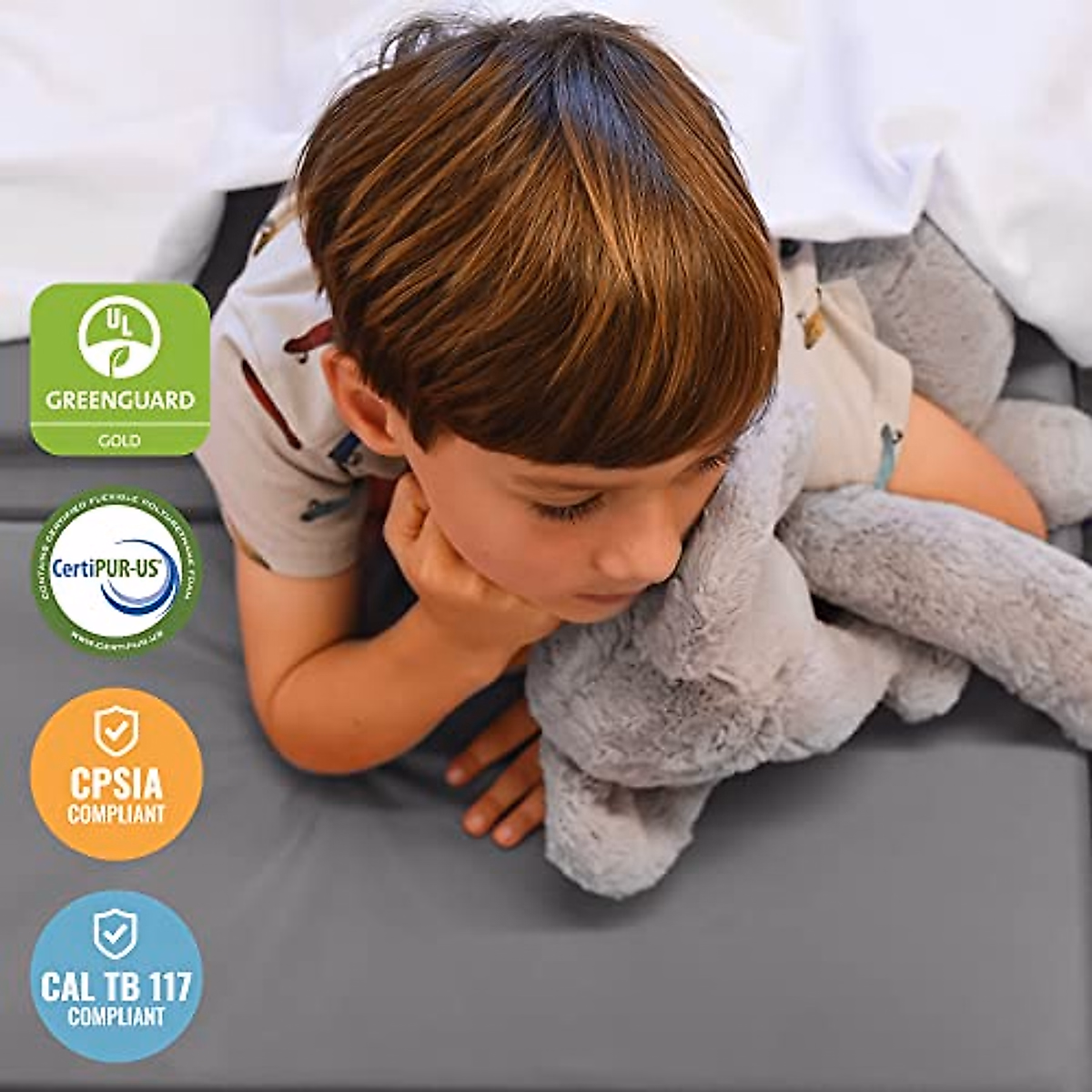 ECR4Kids Premium Folding Rest Mat, 3-Section, 1in, Sleeping Pad, Blue/Grey, 5-Pack