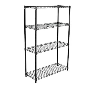 Internet's Best 4-Tier Wire Shelving - Flat Black - Heavy Duty Shelf - Wide Adjustable Rack Unit - Kitchen Storage