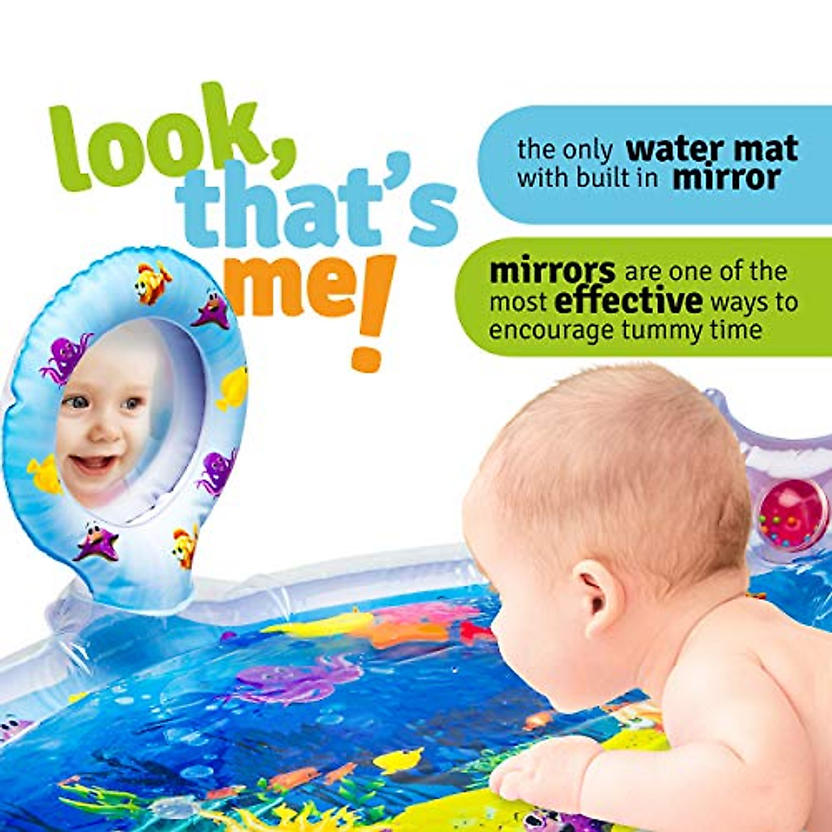 Splashin'kids Inflatable Tummy Time Premium Water mat with Mirror and rattles Infants Toddlers The Perfect Fun time Play Activity Center Your Baby's Stimulation Growth