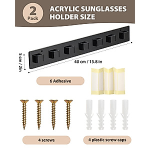 SILFGRLF Sunglasses Holder Organizer, 2 Pack Acrylic Sunglasses Organizer Wall Mounted Eyeglasses Display Holder Eyewear Glasses Hanging Rack for Entryway Living Room Bedroom (Black)