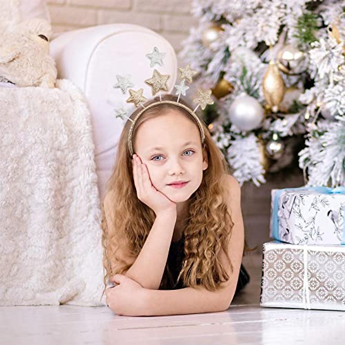 Minkissy Glitter Star Headband Star Headpiece Halloween Headband Funny Hairband Christmas Party Headwear Holiday Festival Hair Accessories for Girls Kids Women