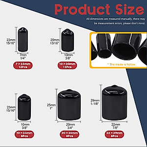 Hilitchi 48 Pcs Black Vinyl Flexible Pipe Post Bolt Screw Rubber Thread Protector Cover Pipe Post Rubber End Caps(1/4inch to 1 1/2inch)