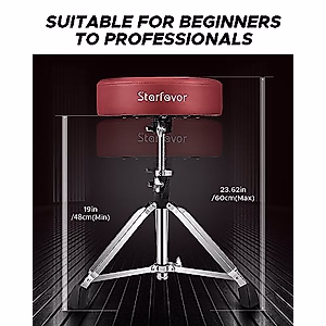 Starfavor Drum Throne Adjustable, Drum Stool Padded Drum Seat, Rotatable Drum Chair with Double Braced Anti-Slip Feet, Crimson Color, Red, ST-650 Stone
