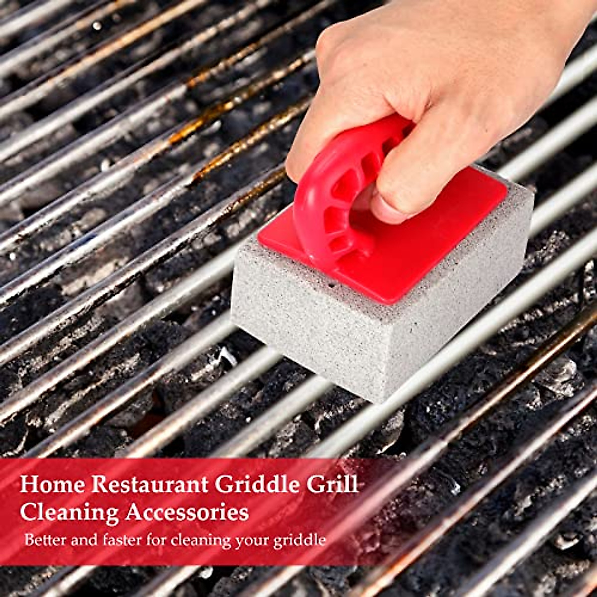 LYIGEOL Grill Griddle Cleaning Brick Block, BBQ Grill Cleaner Block with Handle,Magic Cleaning Stone Scraper, Scrubbing Pumice Stone for Blackstone,Pool,Tile, Oven,Toilet (Pack of 4)