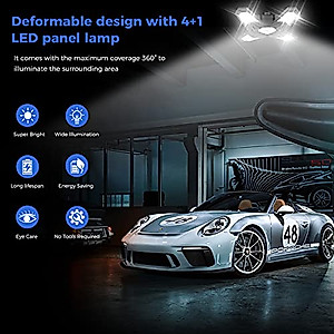 VSATEN 2 Pack LED Garage Lights 80W, Deformable Garage Lights Ceiling LED with 4+1 LED Panels, 8000LM E26/E27 Base LED Shop Light for Garage Workshop Warehouse Barn, Ultra Bright Workshop Light