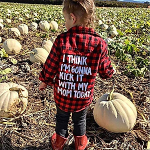 Toddler Baby Girl Toddler Baby Girl Boys Kids Letters Print Long Sleeve Shirt Button Plaid Top Jean Jacket Coat Outwear (red buffalo plaid jacket,2-3t)