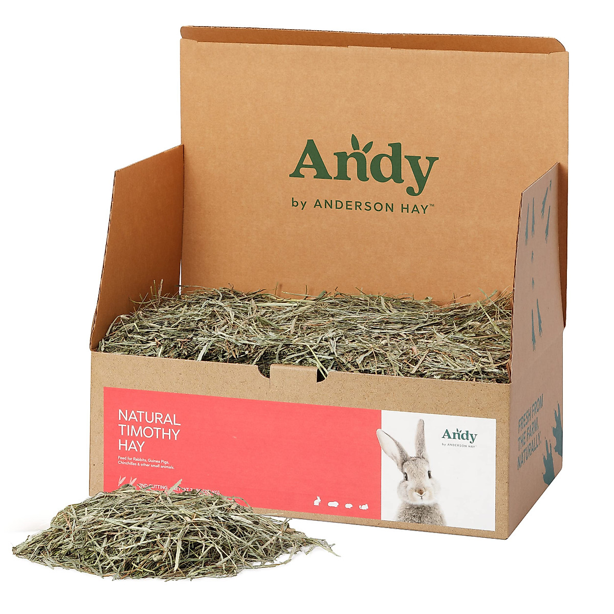 Andy 2nd Cut Timothy Hay, Premium Rabbit Food, 7 lb Box, Guinea Pig and Chinchilla Hay, Balanced Nutrition for Rabbits, Chinchillas, and Guinea Pigs