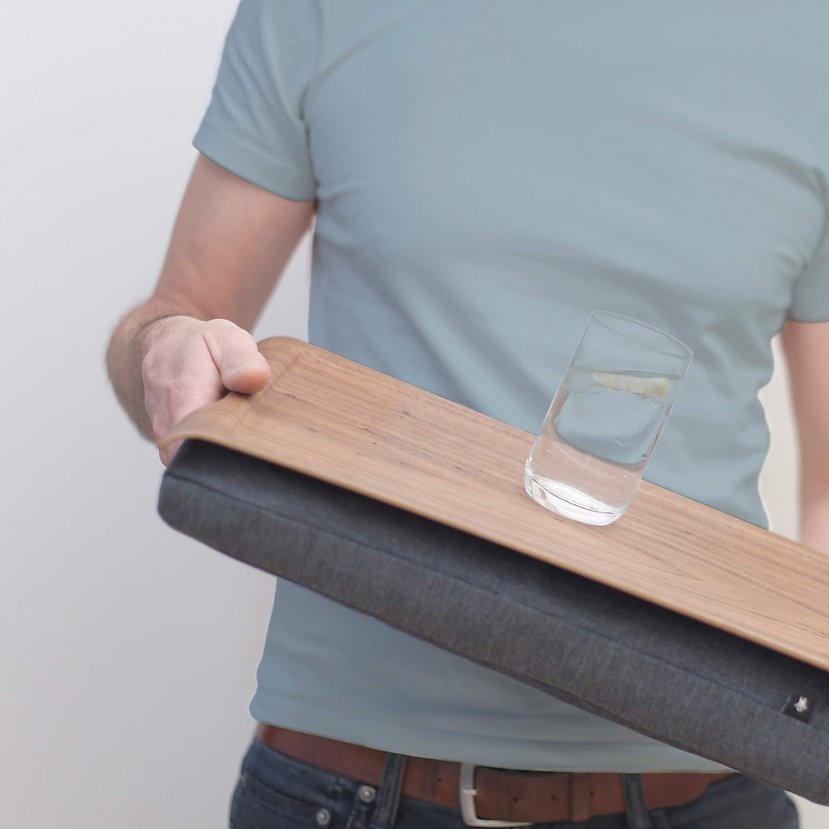 bosign Mini Multi-Purpose Laptray, Anti-Slip, Walnut Wood, Salt and Pepper Gray Cushion