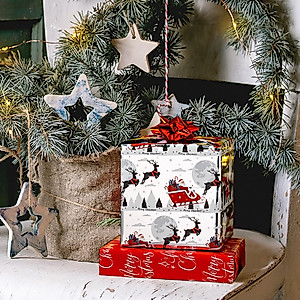 MAYPLUSS Reversible Christmas Wrapping Paper - 17 Inch X 33 Feet - Creative Red Santa Claus Riding a Sleigh Delivering Presents with Metallic Foil Design Winter Gift Wrap Paper for Holiday, New Year