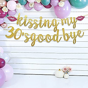 Kissing My 30's Goodbye Banner, 40th Birthday Party Decorations, 40 Years Old Birthday Decor, Lips Sign (Gold Glitter)