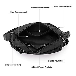 CLUCI Women Nylon Shoulder Travel Handbag Multiple Pockets Bag Ladies Crossbody Purse Tote Top Handle Satchel Black