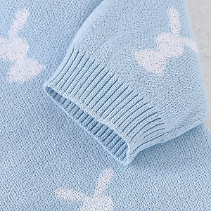 DuAnyozu Baby Girl Boy Easter Outfit Bunny Onesie Knitted Sweater Romper Long Sleeve Jumpsuit Cute Rabbit Clothes (A Bunny Onesie-Blue,3-6 Months)