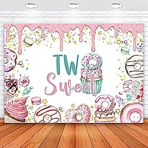 Avezano Two Sweet Themed Backdrop Pink Donut 2nd Birthday Party Decoration for Girls Colorful Candy Cake Donut 2nd Birthday Party Banner Decorations Cake Dessert Table Decorations (7x5ft)
