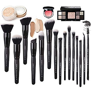 DZHJKIO Makeup Brushes, 15Pcs Makeup Brush Set Premium Synthetic Kabuki Brush Cosmetics Foundation Concealers Powder Blush Blending Face Eye Shadows Brush Sets(Black)