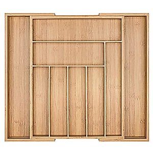 Bamboo Kitchen Drawer Organizer - Expandable & Sturdy Utensil Holder/Silverware Organizer/and Cutlery Tray with Grooved Drawer Dividers & Compartment for Flatware (7-9 Lots)