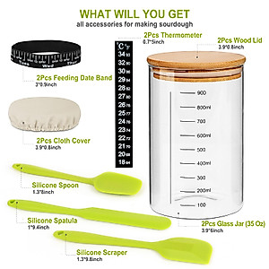 2 Packs Sourdough Starter Kit with 32 Oz Glass Jar, Sourdough Starter Jar Kit with Thermometer, Feeding Date Band, Silicone Tool, Reusable Sourdough Baking Supplies for Beginner Making Sourdough Bread