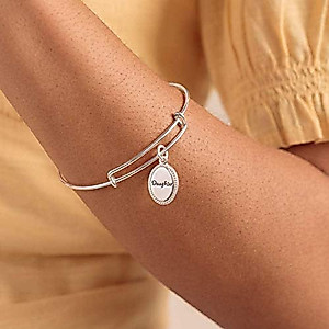 Alex and Ani Because I Love You Daughter Expandable Wire Bangle Bracelet for Women, Most Precious Gift Charm, Shiny Antique Gold Finish, 2 to 3.5 in