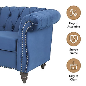QHITTY 2 Piece Living Room Set, Sectional Chesterfield Sofa Chair Contemporary Upholstered Velvet Loveseat Couch Sets for Living Room, Bedroom, Office