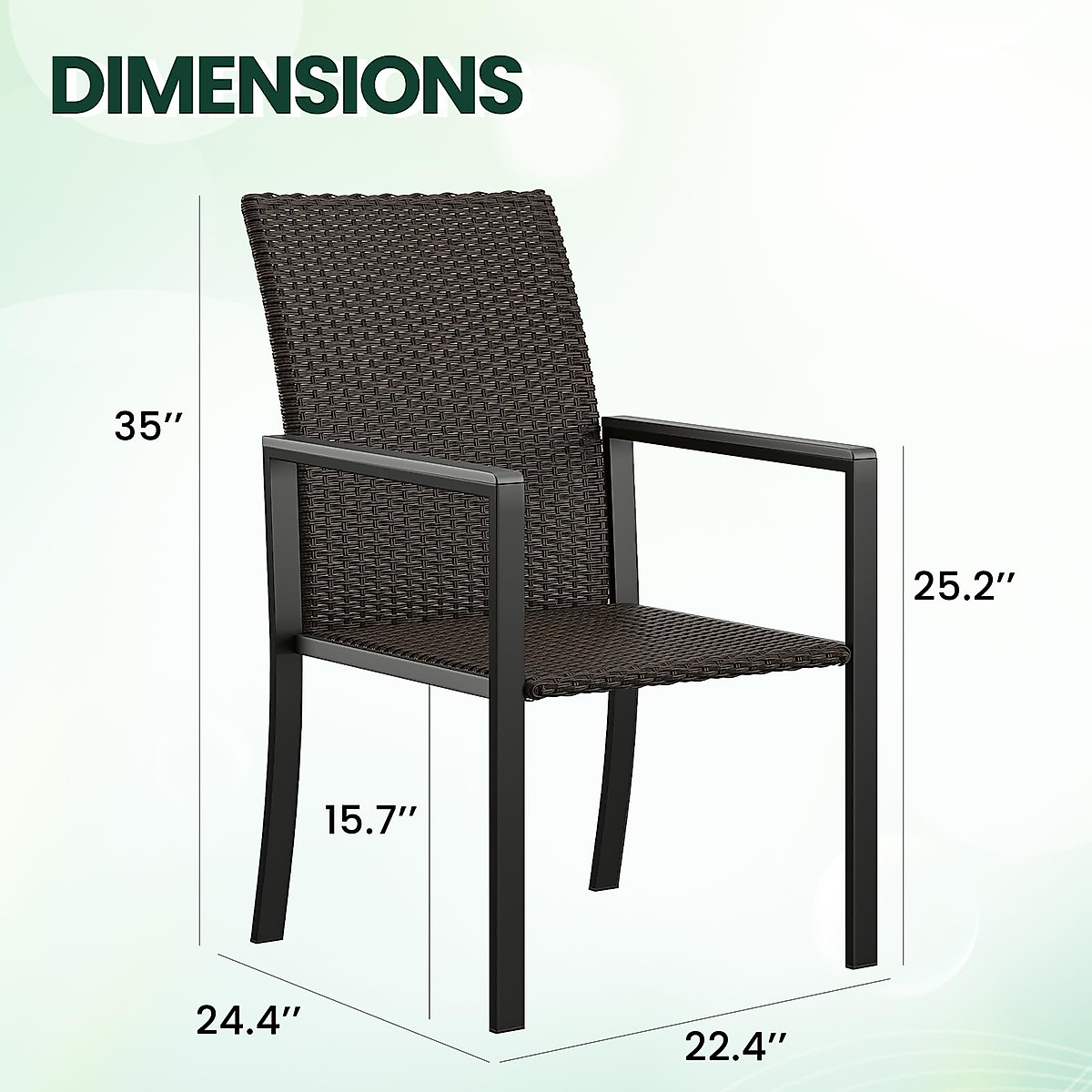 Farini Outdoor Dining Chairs Set of 4,Outdoor Wicker Dining Chairs with Armrests, Steel Frame for Patio, Deck, Garden, Yard