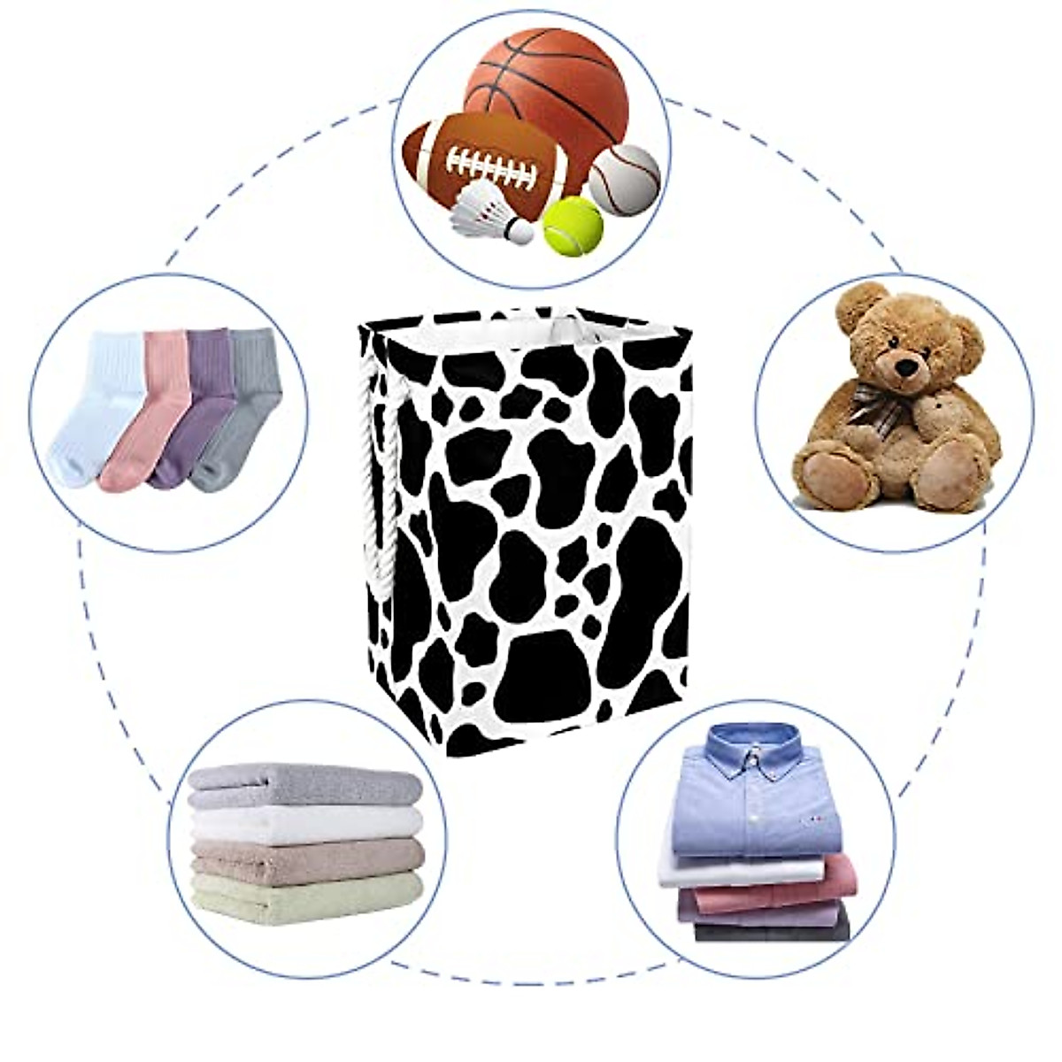 Laundry Baskets, Laundry Hamper with Long Handles Collapsible Waterproof Freestanding Clothes Hamper, Durable Tall Laundry Bin, Clothes Hamper for Bedroom, Bathroom, Dorm, Toys, 65L, Cow Pattern