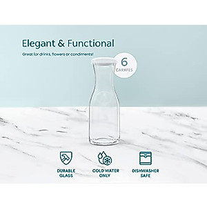 Kook Small Glass Carafes with Lids, Mini Beverage Pitcher, Clear Jugs for Mimosa Bar, Water, Wine, Milk, Juice, 17.3 oz, Set of 6