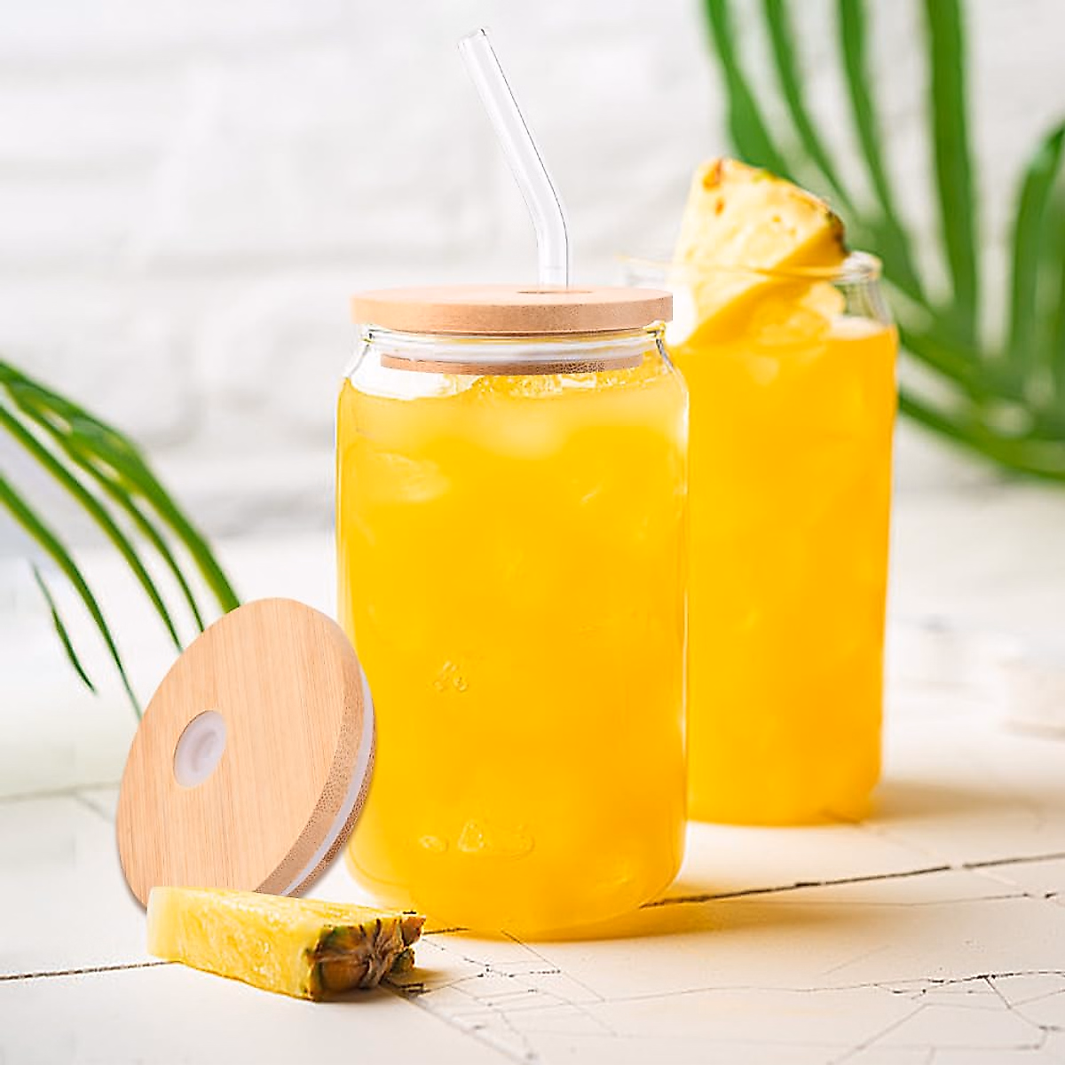 4 pcs Bamboo Lids for Glass Cups Lids for Glass Cups Silicone Lids for Cups Bamboo Lid