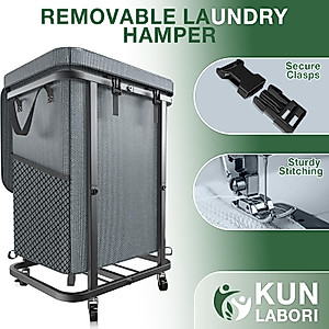 40 Gal(150L) High Grade Large Laundry Basket with Wheels, Rolling Laundry Hamper, Laundry Cart with Metal Frame and Removable Bag Design, Suitable for Laundry Room, Bedroom, Dorm Room (Grey, 150L)