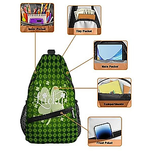 Sling Backpack, St. Patrick's Day Lucky Shamrocks Green Clovers Waterproof Lightweight Small Sling Bag, Travel Chest Bag Crossbody Shoulder Bag Hiking Daypack for Women Men