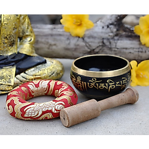 DharmaObjects Tibetan Meditation Om Mani Padme Hum Peace Singing Bowl With Mallet