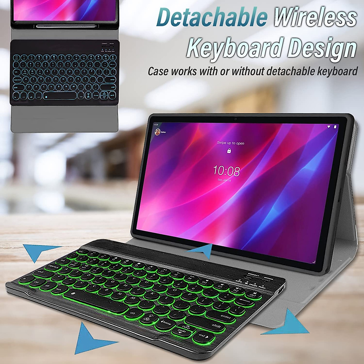 LDSOYIA Lenovo Tab P11 Plus 2021 & P11 2020 Keyboard Case 11 inch [Backlit, TB-J607F TB-J606X], 7 Color Backlights Detachable Wireless Keyboard Protective Case Cover for Lenovo Tab P11 Plus & P11