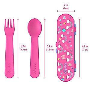 Bentgo® Kids Utensil Set - Reusable Plastic Fork, Spoon & Storage Case - BPA-Free Materials, Easy-Grip Handles, Dishwasher Safe - Ideal for School Lunch, Travel, & Outdoors (Rainbows and Butterflies)
