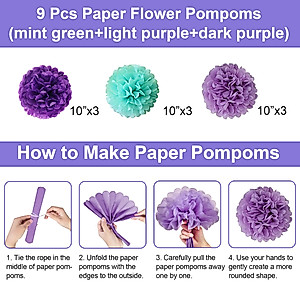 Mermaid Birthday Party Decorations for Girls Women, Happy Birthday Banner Purple Mint Green Confetti Balloons Dots Garland PomPoms Swirls for Birthday Party Baby Shower Graduation Decorations