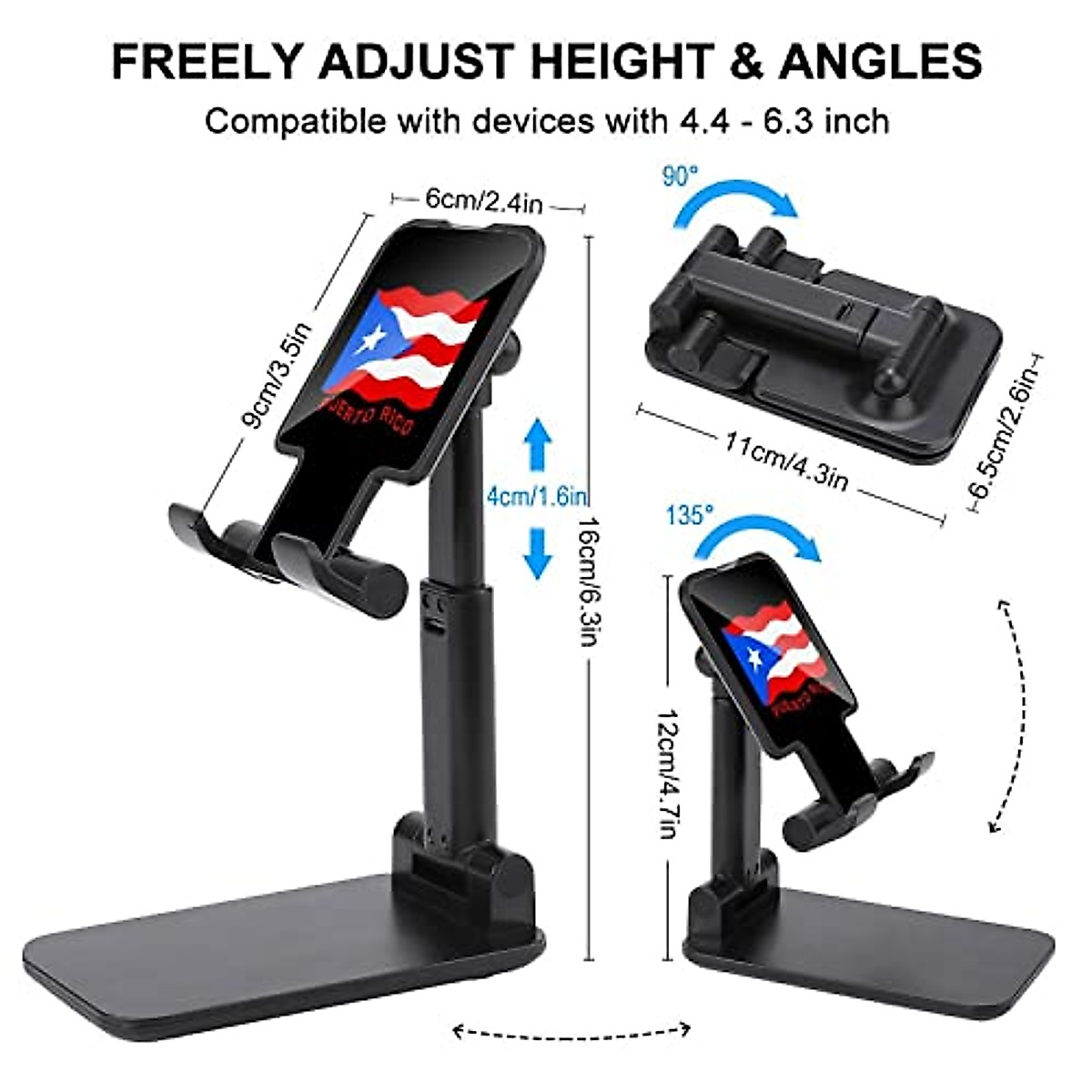 Puerto Rico Flag Foldable Desktop Cell Phone Holder Portable Adjustable Stand for Travel Desk Accessories