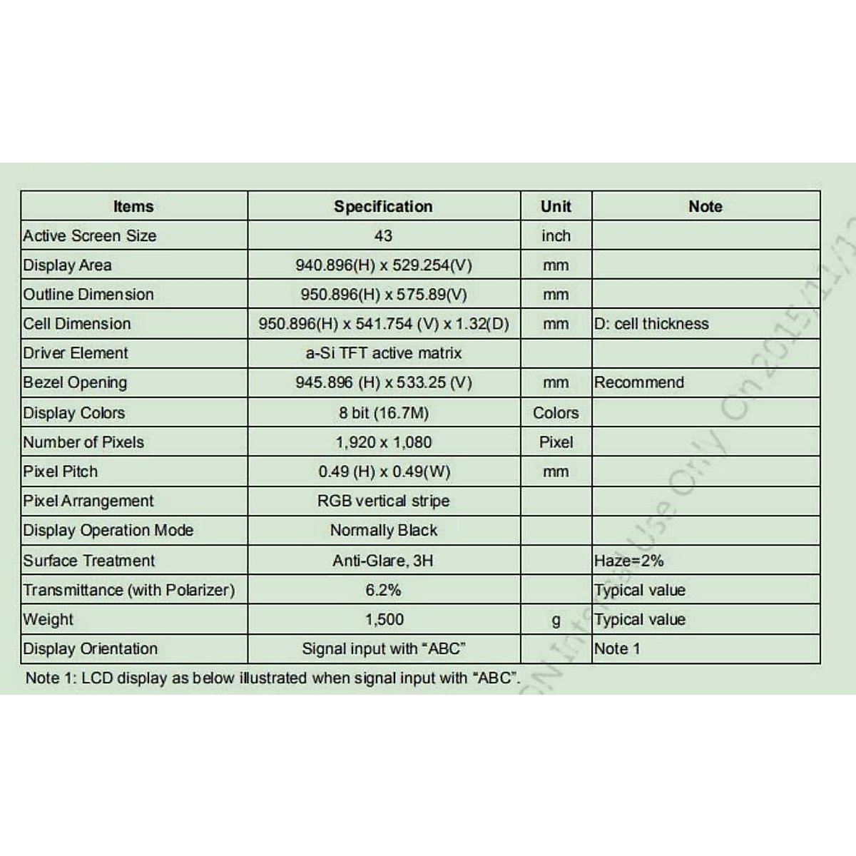 SANZAMELIN 43 inch 1920 * 1080 TFT LCD Module Screen with LVDS Interface Display and IPS Viewing Angle Panel