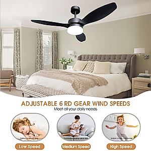 Ohniyou 52'' Ceiling Fan with Lights Remote Control,Outdoor Ceiling Fans for Patio with Light,Black Ceiling Fan Light for Bedroom Kitchen Nursery Conference