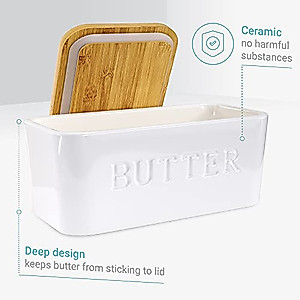 PriorityChef Large Butter Dish with Lid for Countertop, Ceramic Butter Container With Airtight Cover, Butter Keeper for Counter or Fridge, White Butter Holder Storage…