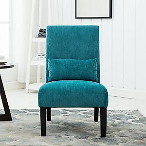 Roundhill Furniture Pisano Teal Blue Fabric Armless Contemporary Accent Chair with Kidney Pillow