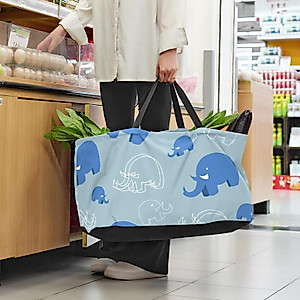 Cartoon Elephant Full Print Large Capacity Laundry Organizer Tote Bag - Reusable and Foldable Oxford Cloth Shopping Bags