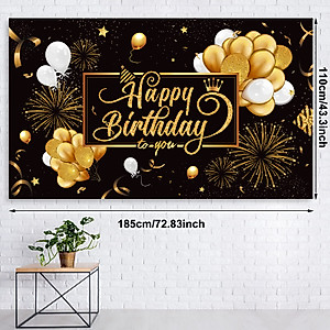 Tatuo Black and Gold Birthday Party Decorations 50 Pieces Gold Black Balloon Arch Garland Kit Happy Birthday Backdrop Banner Decorations for Kids Men Women Party Supplies Decor