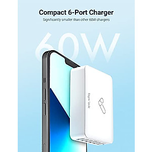 USB Charging Station, Topvork 6-Port USB Wall Charger, Multiport 60W USB Charging Hub, 6-in-1 Desktop USB Charger, Compact USB Charger Block for iPhone 13/13 Pro/iPhone 12, Galaxy, Note, Pixel & More